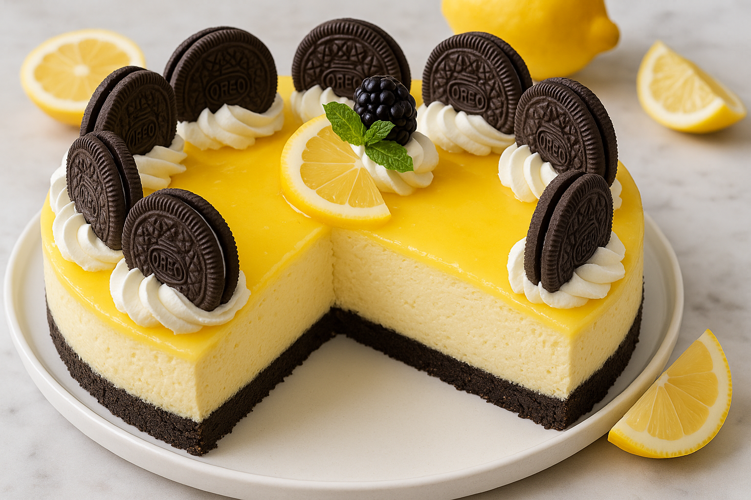 Oreo Lemon Cheesecake Recipe – Creamy, Zesty & Irresistible